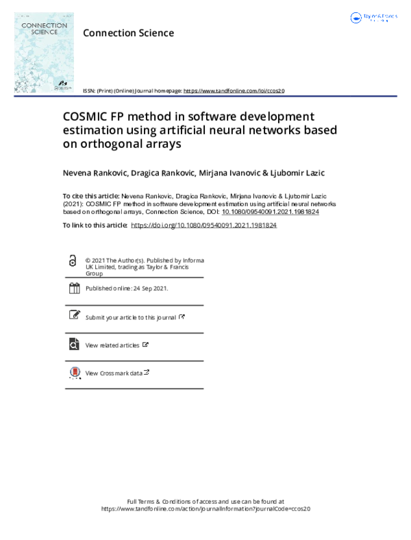 (PDF) COSMIC FP method in software development estimation using artificial neural networks based ...
