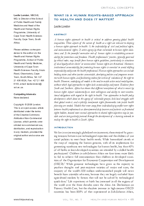 (PDF) What Is a Human-Rights Based Approach to Health and Does It Matter?