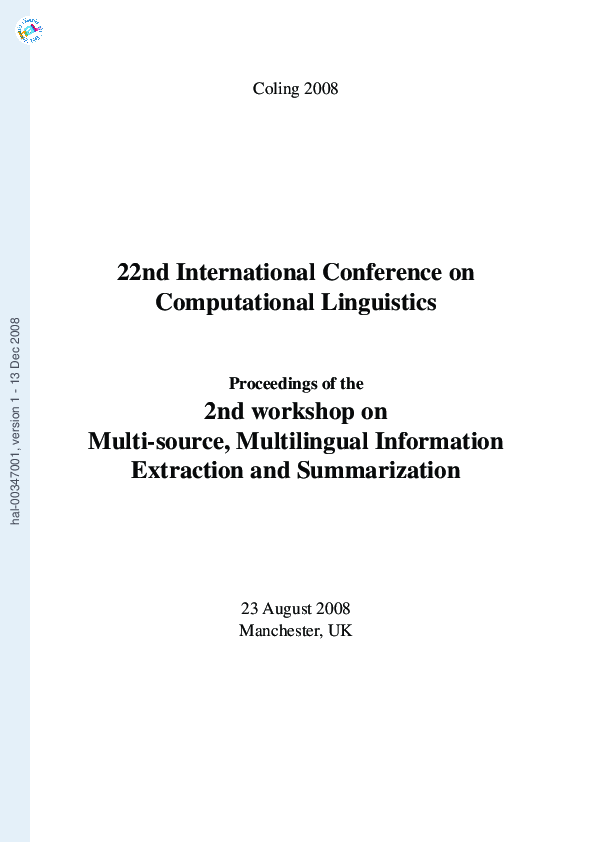 Pdf Proceedings Of The Multi Source Multilingual Information