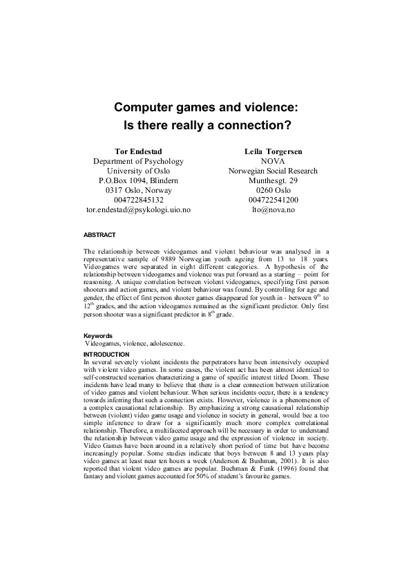 (PDF) Computer games and violence: Is there really a connection?