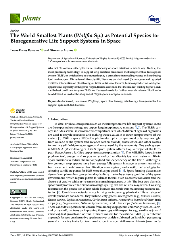 (PDF) The World Smallest Plants (Wolffia Sp.) as Potential Species for ...