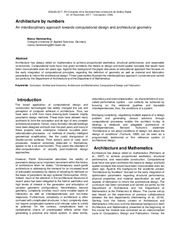 Pdf Architecture By Numbers An Interdisciplinary Approach Towards Computational Design And