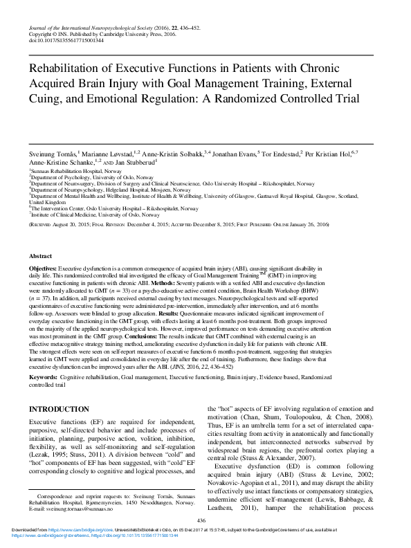 Pdf Integrative Executive Function Training In Chronic Stroke—a Case Example Asha Vas