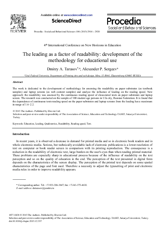 (PDF) The Leading as a Factor of Readability: Development of the ...