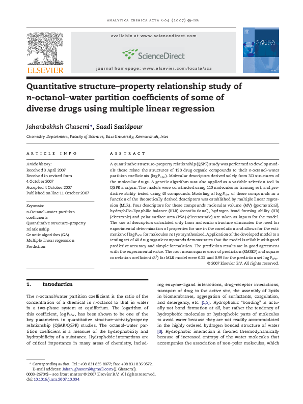 (PDF) Quantitative structure–property relationship study of n-octanol ...