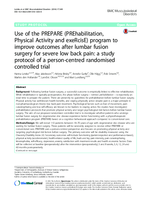 (PDF) Use of the PREPARE (PREhabilitation, Physical Activity and ...