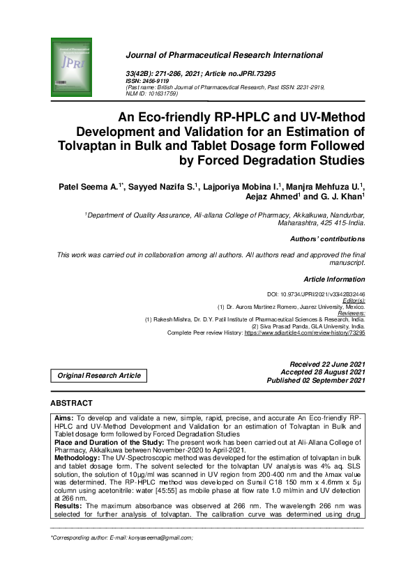 (PDF) An Eco-friendly RP-HPLC and UV-Method Development and Validation for an Estimation of ...