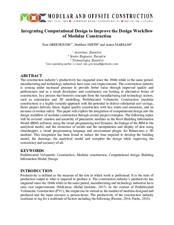 Pdf Integrating Computational Design To Improve The Design Workflow Of Modular Construction