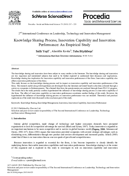 (PDF) Knowledge Sharing Process, Innovation Capability and Innovation Performance: An Empirical ...