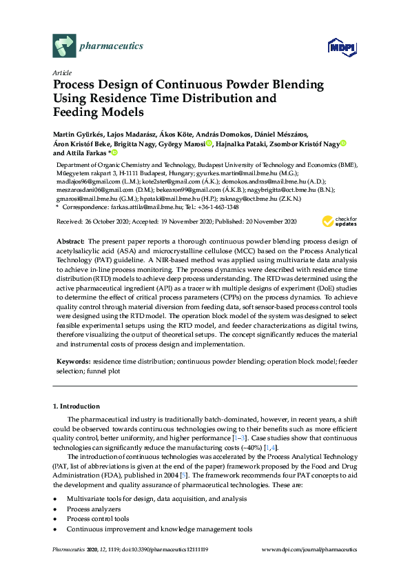 (PDF) Continuous Powder Blending Design with RTD and Feeding Models