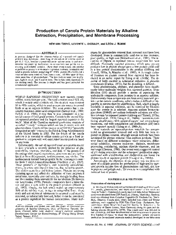 (PDF) Production of Canola Protein Materials by Alkaline Extraction ...