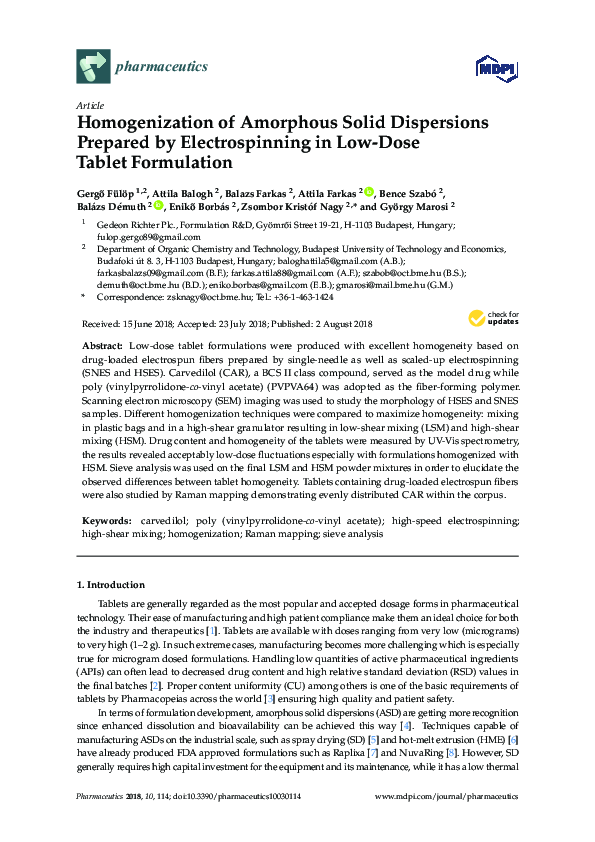 (PDF) Homogenization of Amorphous Solid Dispersions Prepared by ...