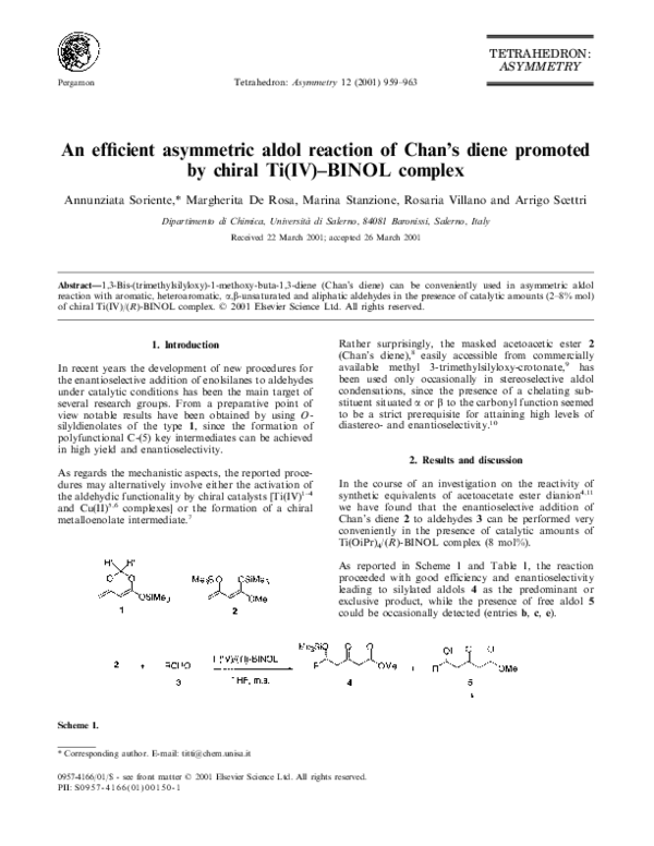 (PDF) An efficient asymmetric aldol reaction of Chan's diene promoted ...