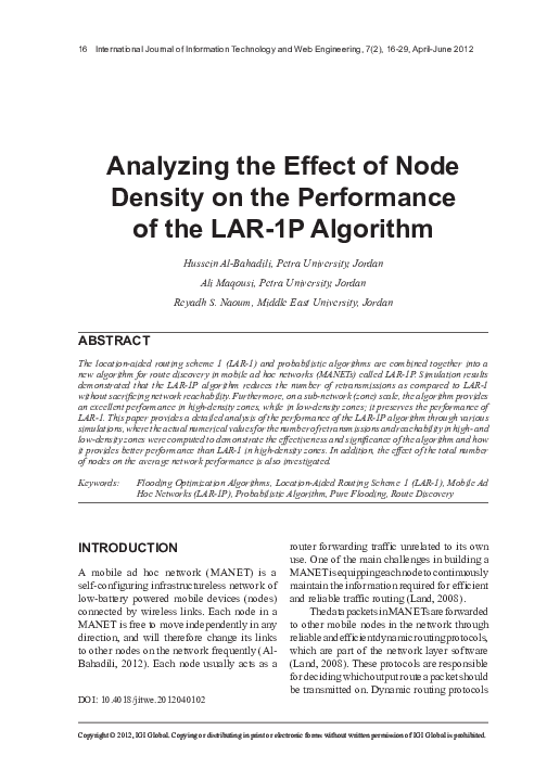(PDF) Analyzing the Effect of Node Density on the Performance of the LAR-1P Algorithm
