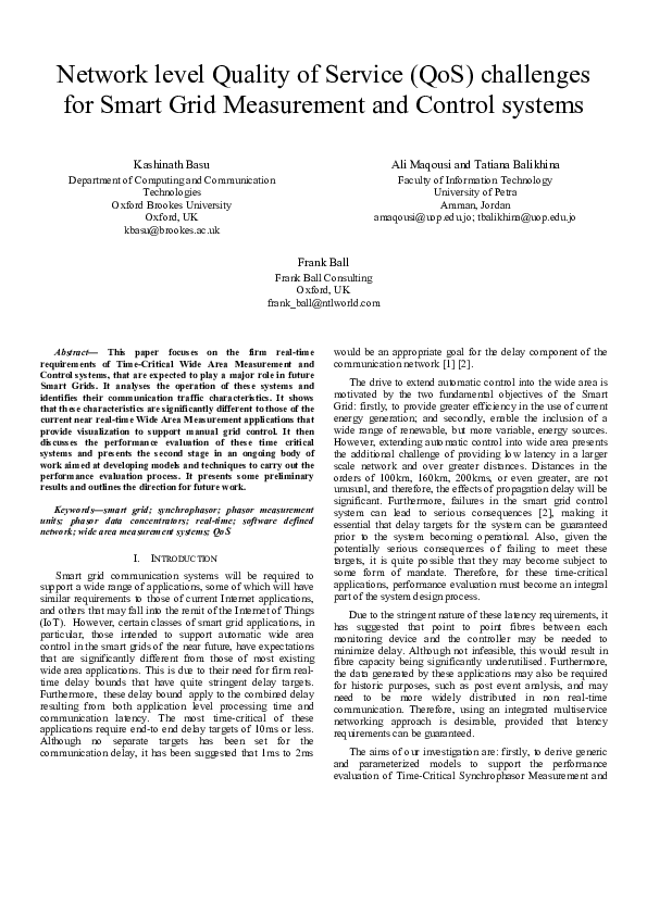(PDF) Network level Quality of Service (QoS) challenges for smart grid ...