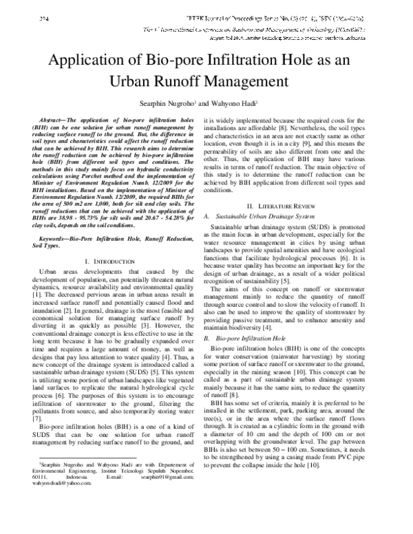 (PDF) Application of Bio-pore Infiltration Hole as an Urban Runoff ...