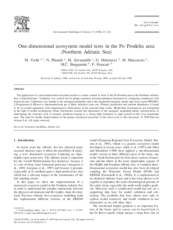 (PDF) One-dimensional ecosystem model tests in the Po Prodelta area ...
