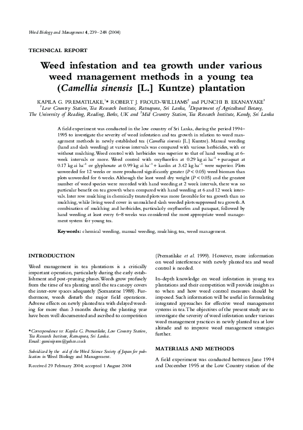 (PDF) Weed infestation and tea growth under various weed management ...