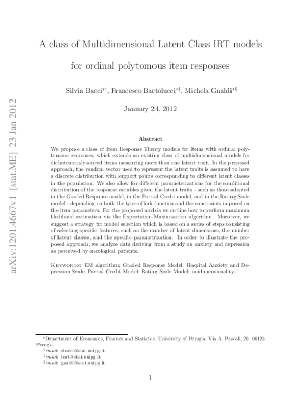 (PDF) A Class of Multidimensional Latent Class IRT Models for Ordinal Polytomous Item Responses