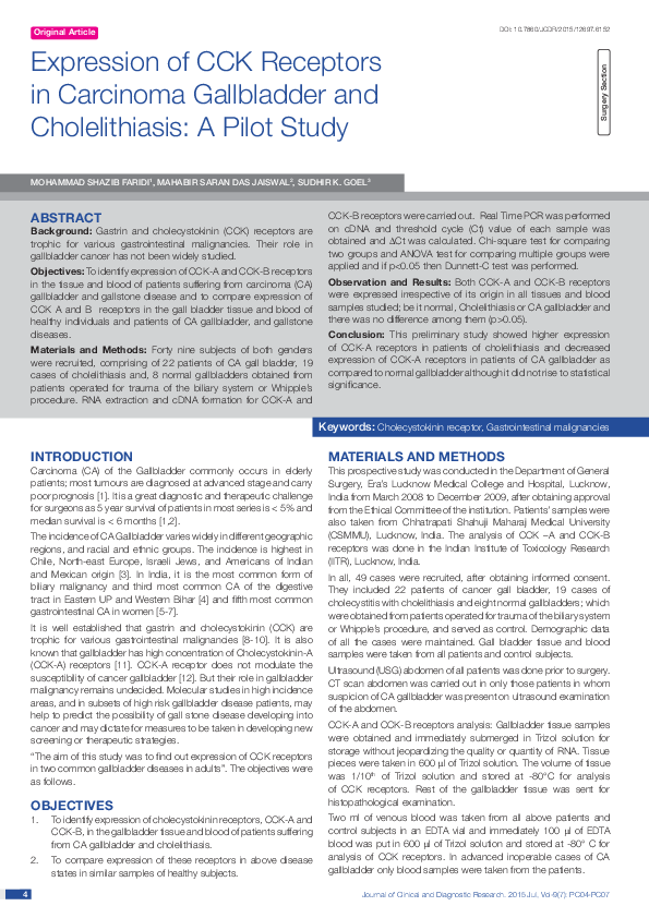 (PDF) Expression of CCK Receptors in Carcinoma Gallbladder and ...