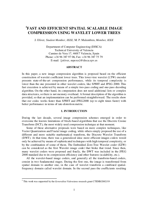 (PDF) Fast And Effcient Spatial Scalable Image Compression Using Wavelet Lower Trees
