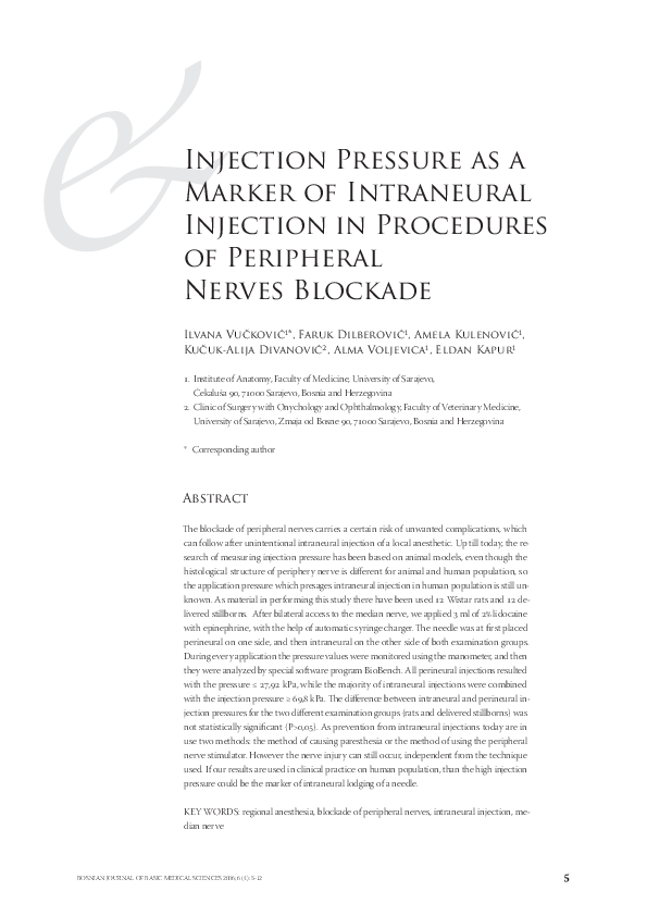 (PDF) Injection pressure as a marker of intraneural injection in ...