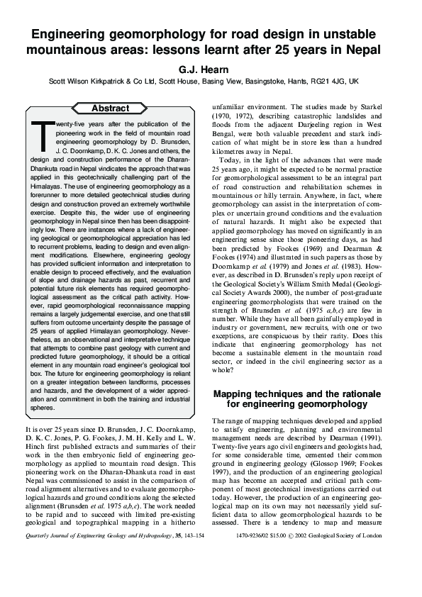(PDF) Engineering geomorphology for road design in unstable mountainous ...
