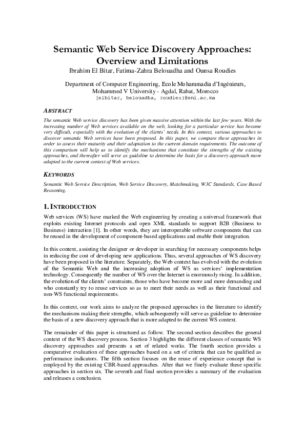 Pdf Semantic Web Service Discovery Approaches Overview And
