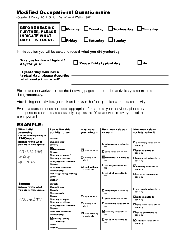 (PDF) Modified Occupational Questionnaire (MOQ)