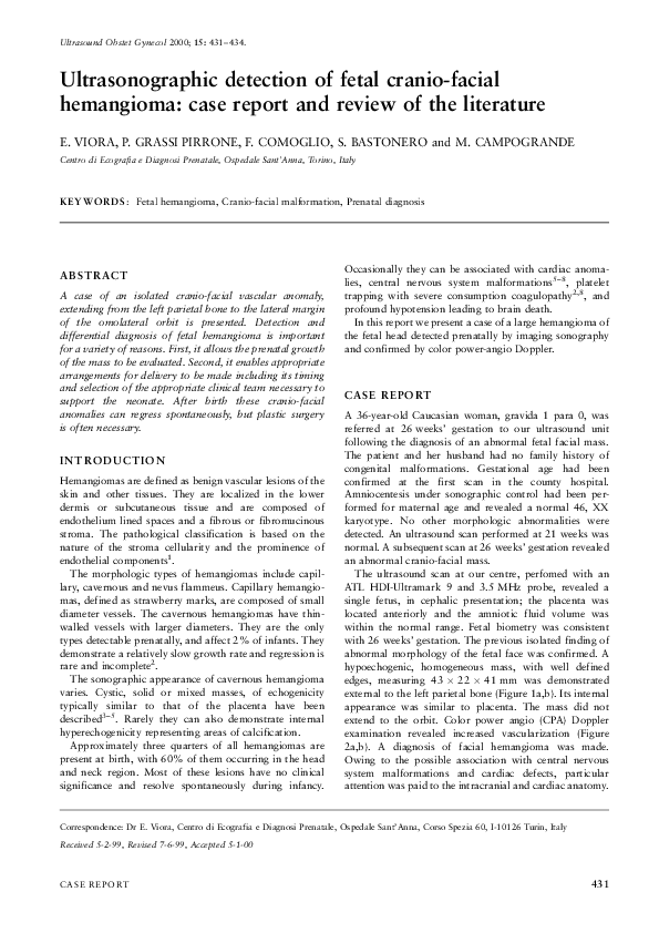(PDF) Ultrasonographic detection of fetal cranio-facial hemangioma ...