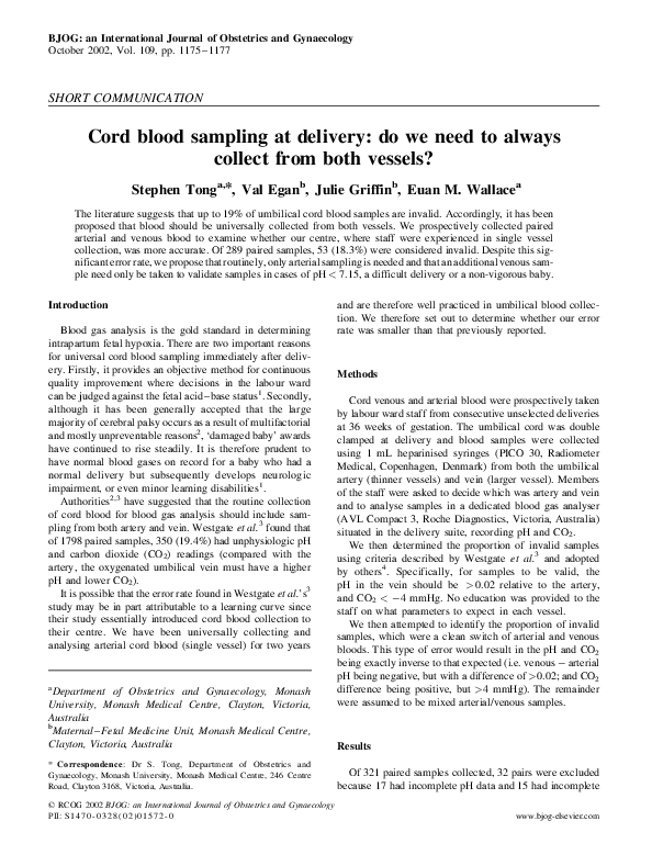 (PDF) Cord blood sampling at delivery: do we need to always collect ...