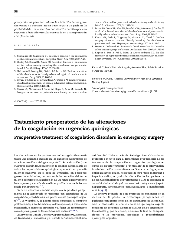 (PDF) Tratamiento preoperatorio de las alteraciones de la coagulaci n en urgencias quir rgicas ...