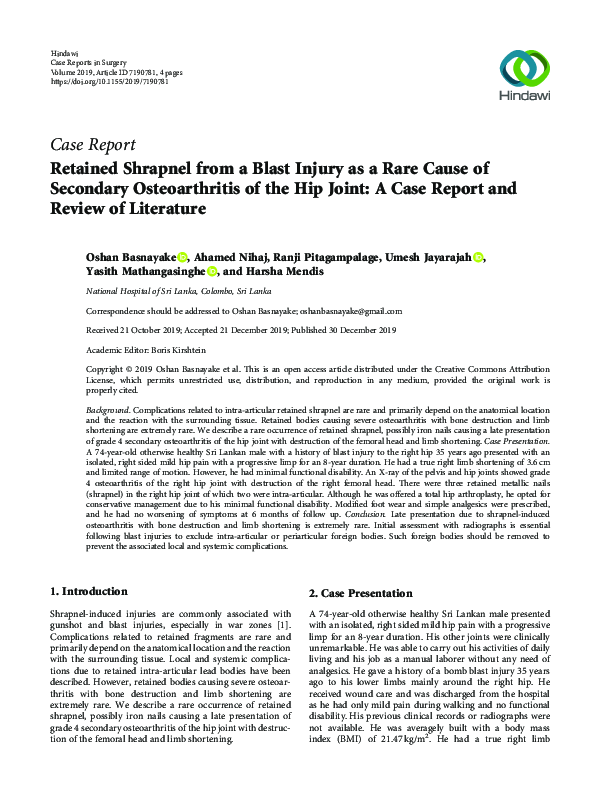 (PDF) Retained Shrapnel from a Blast Injury as a Rare Cause of ...