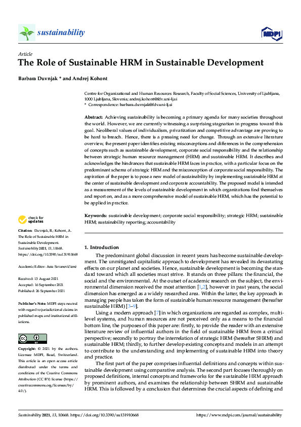 (PDF) The Role of Sustainable HRM in Sustainable Development