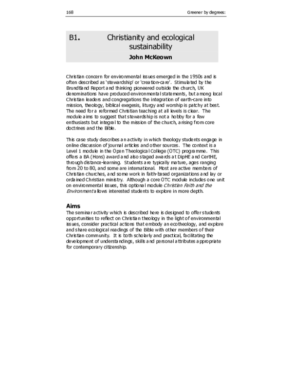 (PDF) Christianity and ecological sustainability B1