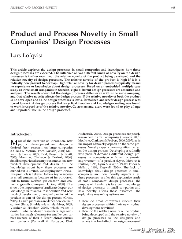 (PDF) Product and Process Novelty in Small Companies' Design Processes