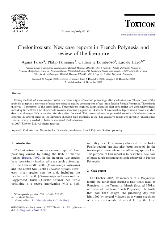 (PDF) Chelonitoxism: New case reports in French Polynesia and review of the literature