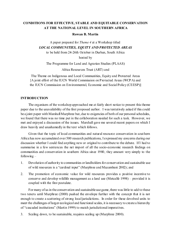 (PDF) Conditions for effective, stable and equitable conservation at ...