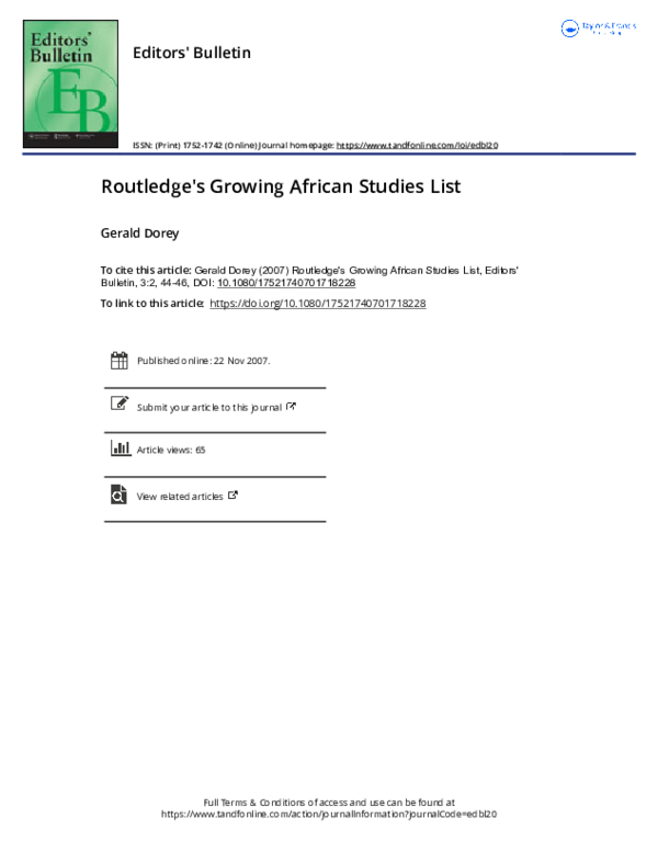 (PDF) Routledge's Growing African Studies List