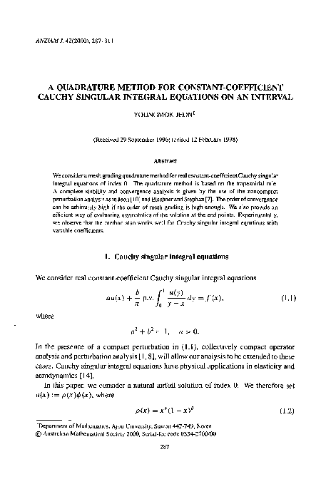 (PDF) A quadrature method for constant-coefficient Cauchy singular ...