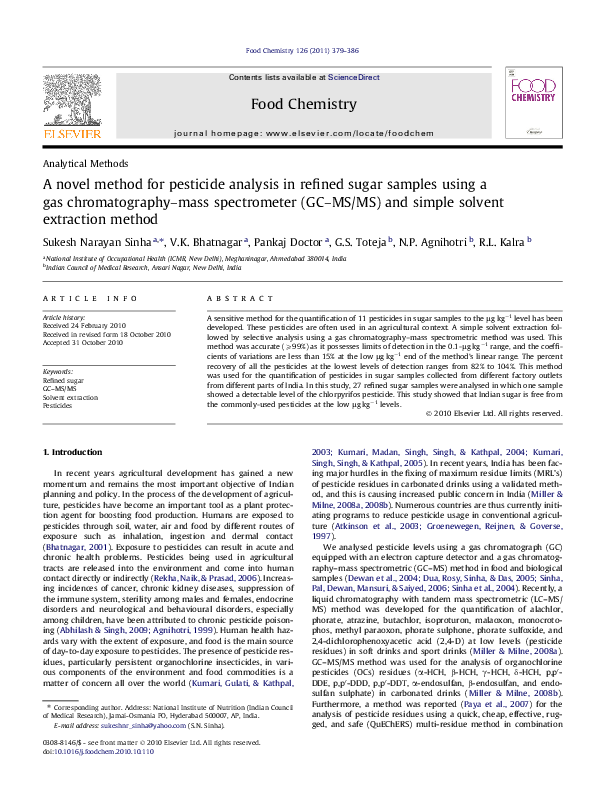 (PDF) A novel method for pesticide analysis in refined sugar samples ...