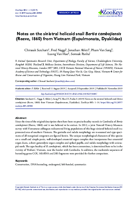 (PDF) Notes on the sinistral helicoid snail Bertia cambojiensis (Reeve ...
