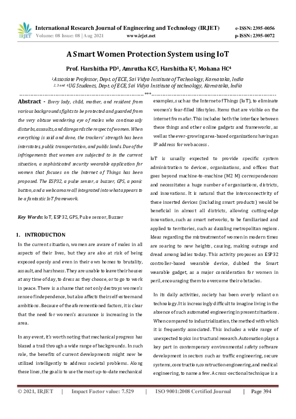 (PDF) IRJET- A Smart Women Protection System using IoT