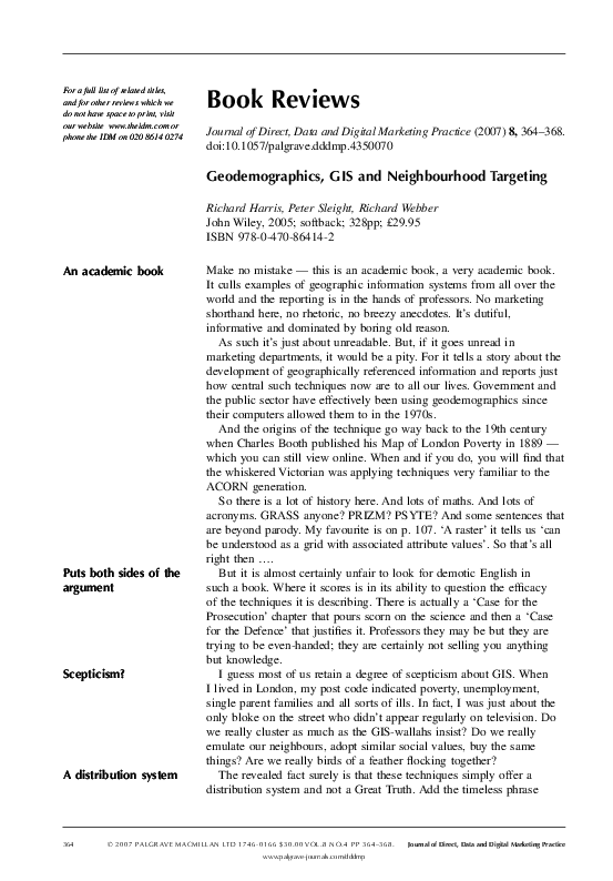 (PDF) Geodemographics, GIS and Neighbourhood Targeting