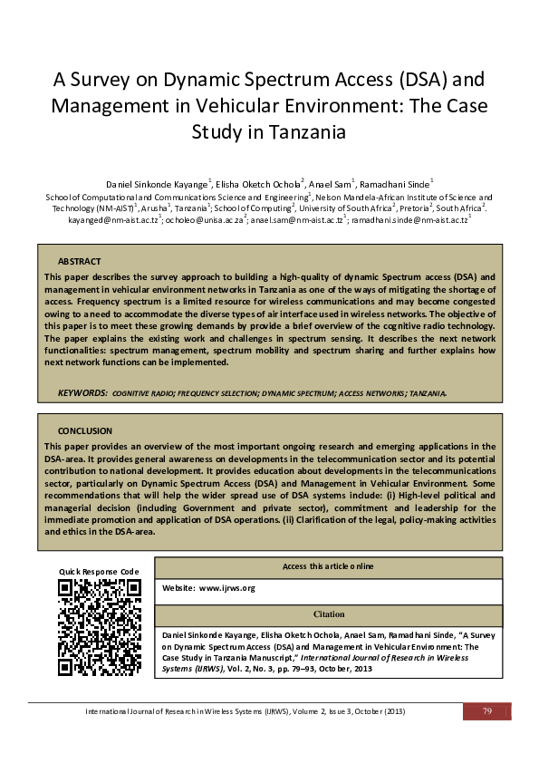 (PDF) A Survey on Dynamic Spectrum Access (DSA) and Management in Vehicular Environment: The ...