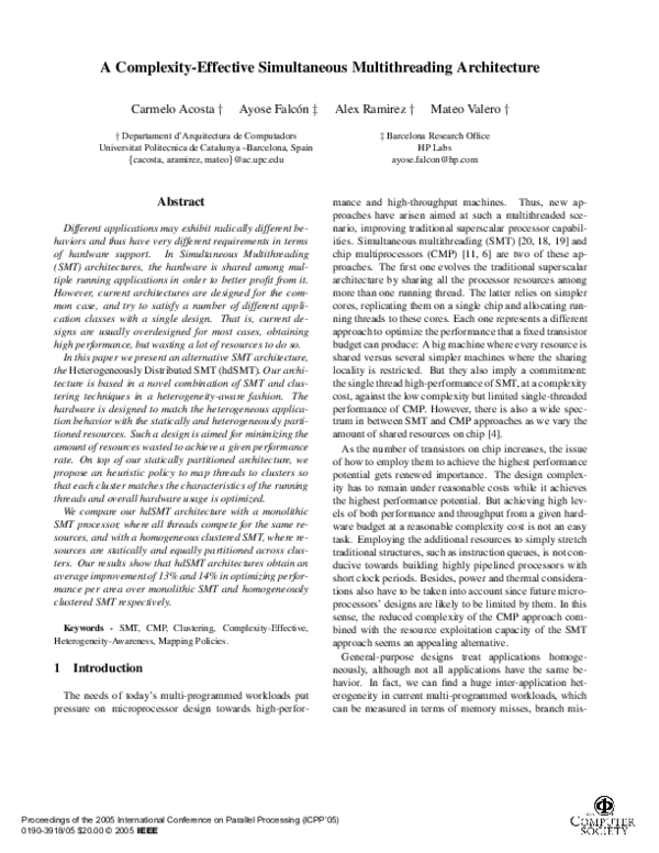(PDF) A Complexity-Effective Simultaneous Multithreading Architecture