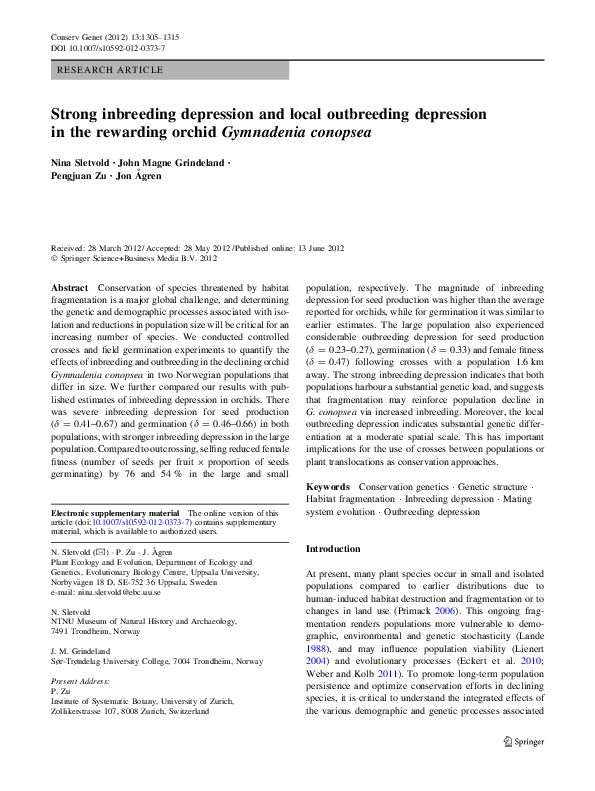 (PDF) Strong inbreeding depression and local outbreeding depression in ...