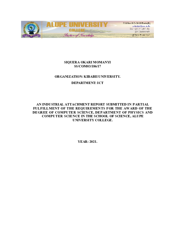 (DOC) INDUSTRIAL ATTACHMENT FULL REPORT- ICT/COMPUTER SCIENCE