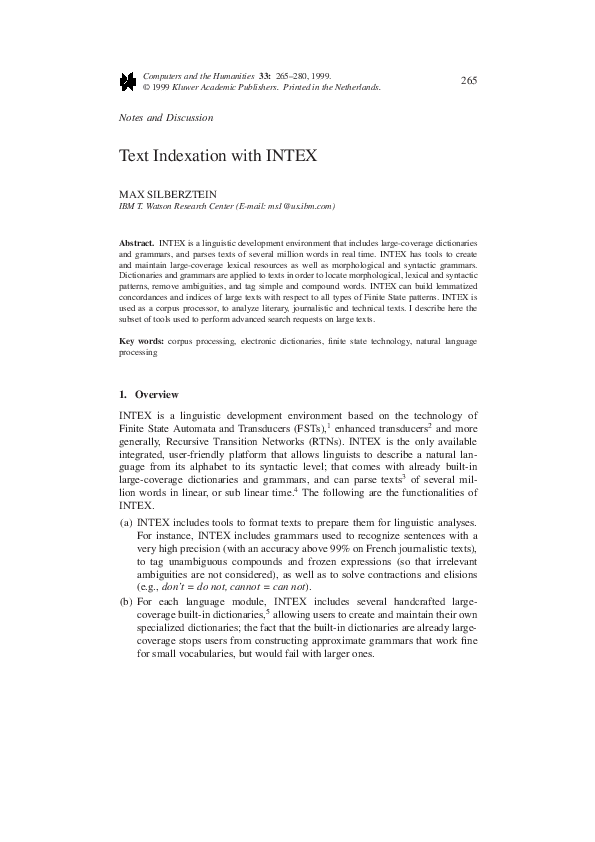Text Indexation with INTEX