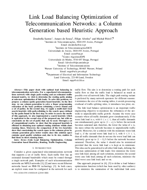 (PDF) Link load balancing optimization of telecommunication networks: A column generation based ...